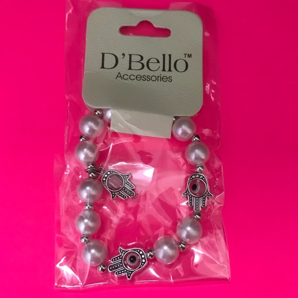 D’Bello | Jewelry | Pink Bead Stretch Bracelet With Hand Charm | Poshmark